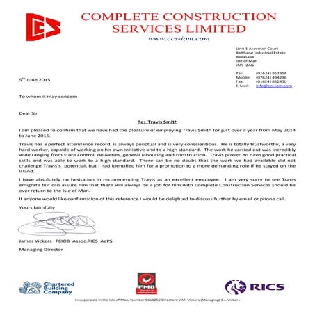 CCS ref letter Travis Smith | PDF