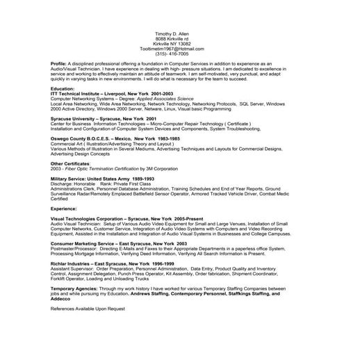 Timothy D Allen Resume | DOC