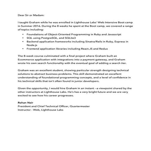 Rohan Nair - Reference | PDF