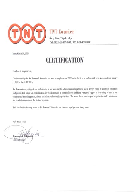 VEBA OIL CERTIFICATE OF EMPLOYMENT | PDF