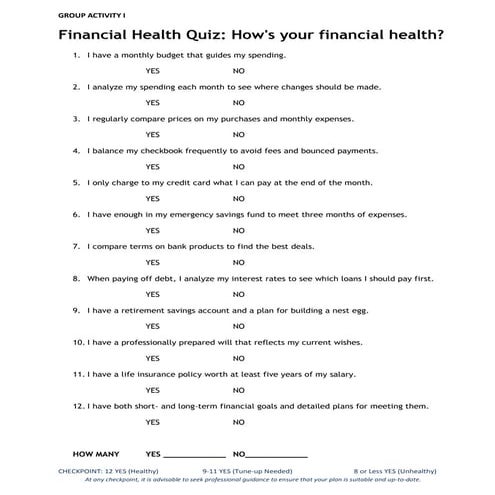 Financial Health Quiz | PDF