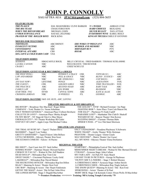 MICKEY O'SULLIVAN ON CAMERA RESUME | PDF