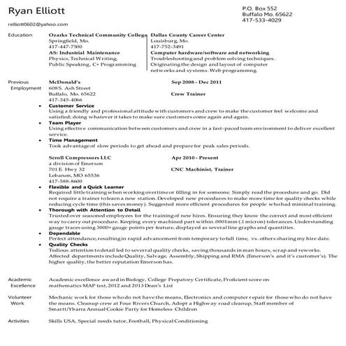 Ryan Elliott TTEC Resume without refernces | DOCX | Technology & Computing