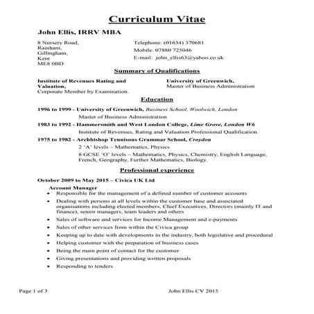 John Ellis CV 2015 | PDF