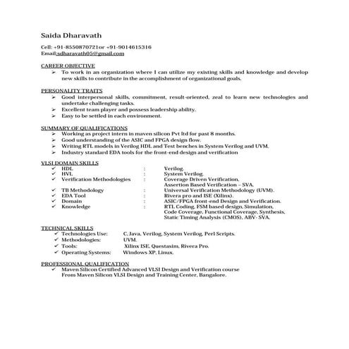 saida dharavath(vlsi) | PDF | Computer Networking | Computing