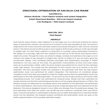 SAE BAJA Frame Structural optimization | PDF