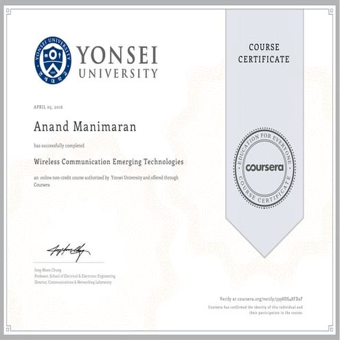 Coursera 3398DS48FD2F_Wireless Communication Emerging Technologies | PDF