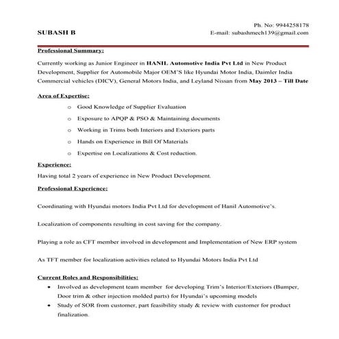 Subash resume | DOC