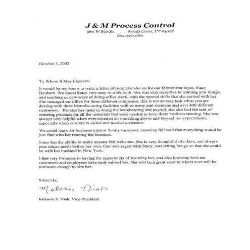 J&M Process Control letter of recommendation | PDF