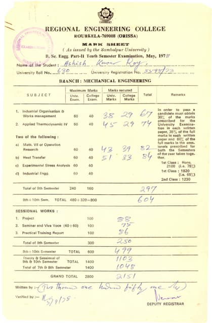 IIT MADRAS GRADE SHEET | PDF