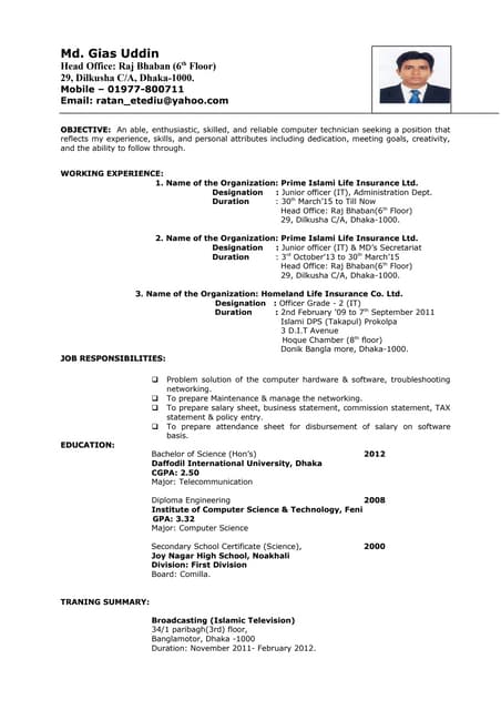 CV OF MD. JUMMAN UDDIN | PDF | Operating Systems | Computer Software and Applications