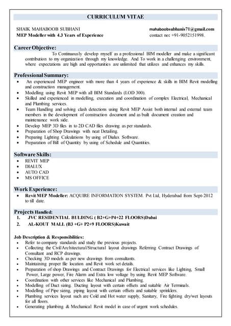 CV_ BIM Revit Mep Modeler & Draftsman | DOCX