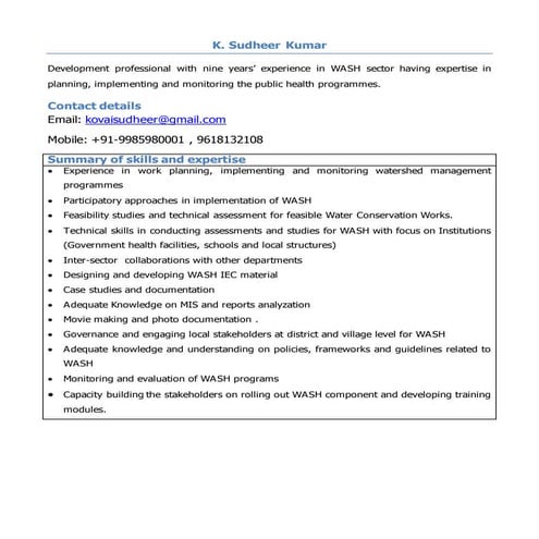 sudheer resume | DOCX | Non-Profit Organizations | Industries