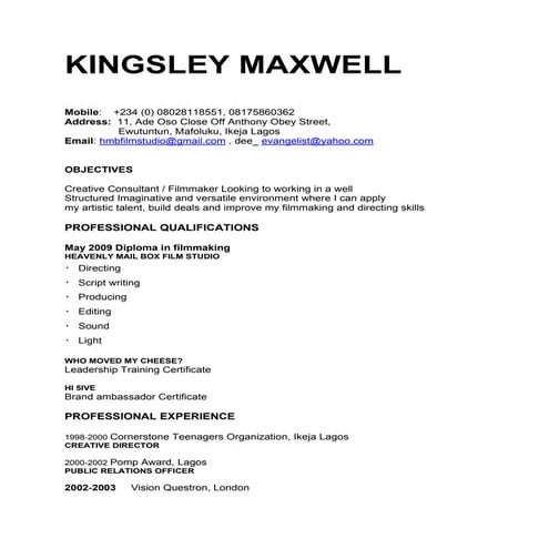 KINGSLEY MAXWELL (UPDATED CV) | PDF