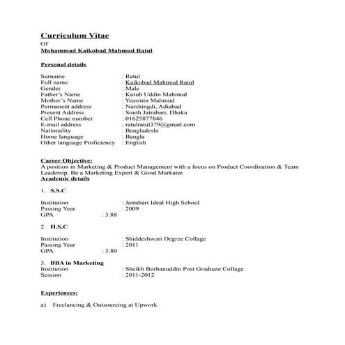 Ratul's CV | RTF