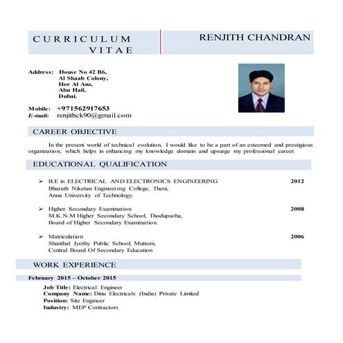cv of renjith chandran | DOCX
