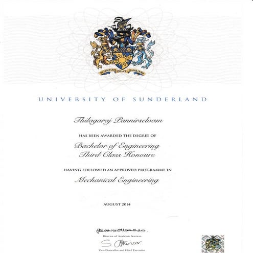 Certificate Bachelor of Mechanical Engineering | PDF