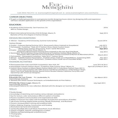 Eva Meneghini Resume | PDF | Needlework | Arts and Crafts