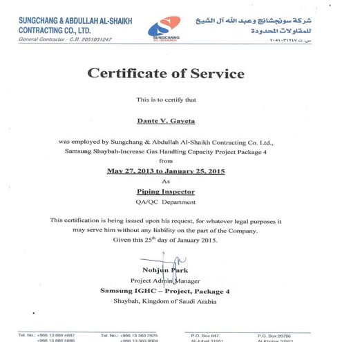 Certificates & ID Vissa QC Piping Inspector ARAMCO project | PDF