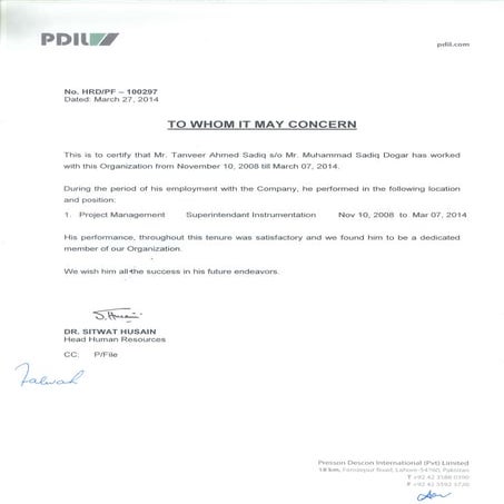 PDIL Experience Letter | PDF