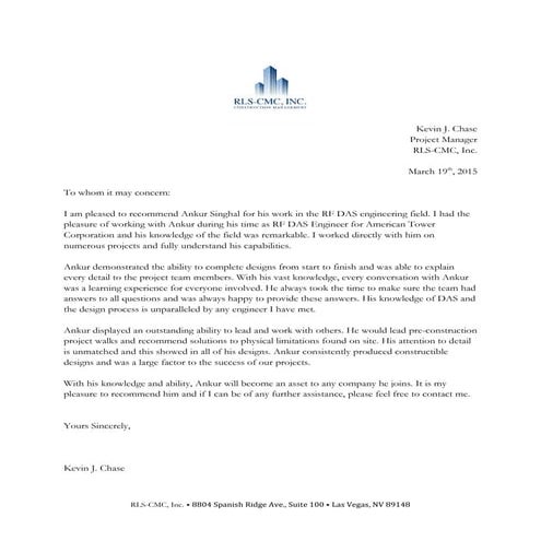 Ankur Singhal - LOR | PDF