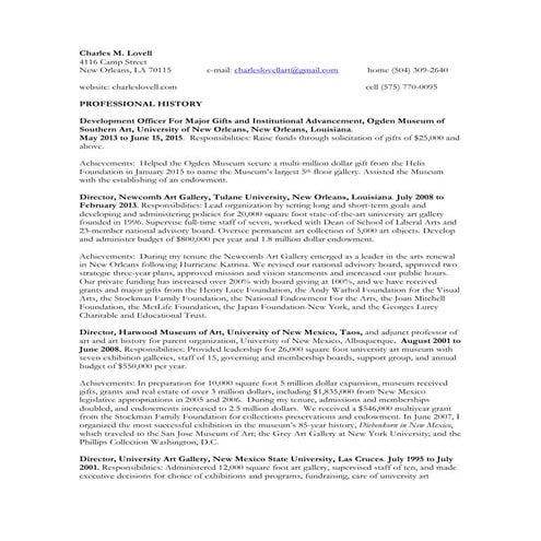 C Lovell Museum Director CV-3-18-2016 | PDF