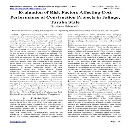 Evaluation of Risk Factors Affecting Cost Performance of Construction ...