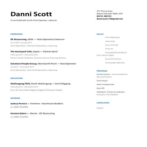 1 Page Resume | DOCX