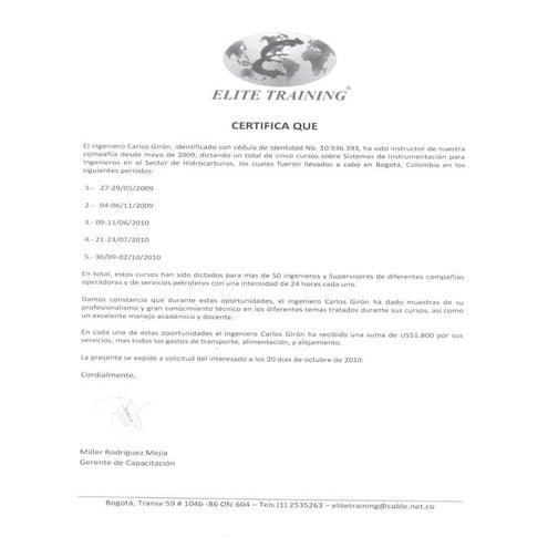 Elite Training Reference Carlos Giron | PDF