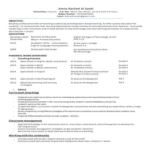 Amna Rashed Al Saedi New CV | PDF