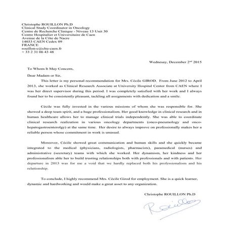 Recommendation letter Caen University Hospital | PDF