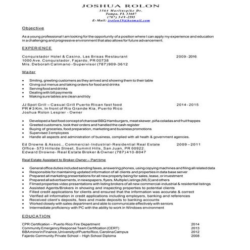 Resume Joshua Rolon Lespier 2015-1 | PDF