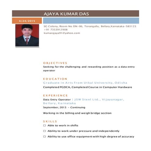 Resume Ajaya Kumar Das | PDF