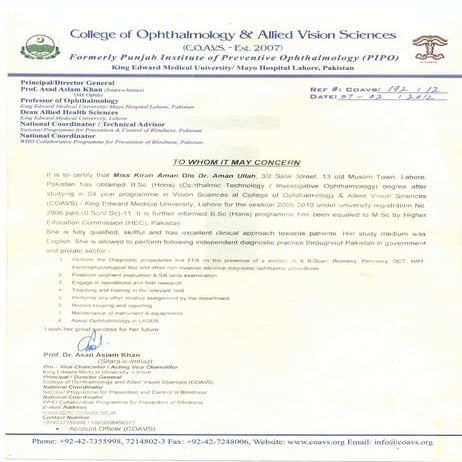 Reference Letter- Prof Asad Aslam-KEMU | PDF