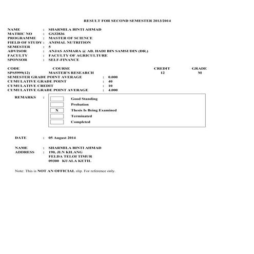 Temporary Transcript (MSc. Animal Nutrition) | PDF