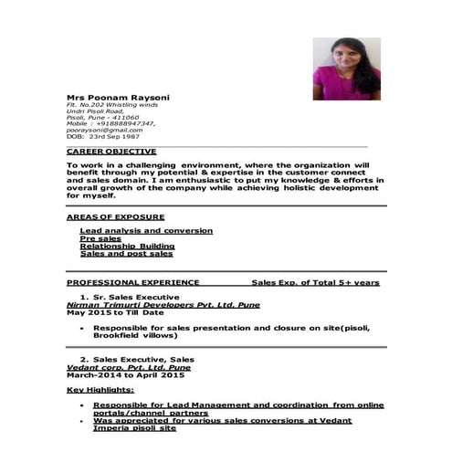 Poonam Raysoni CV | DOCX