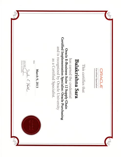 Oracle EBS R12 Supply Chain Certified Implementation Specialist ... Oracle EBS R12 Supply Chain Certified Implementation Specialist ...