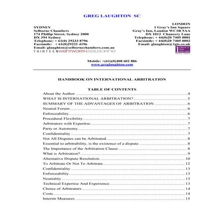 160422 Handbook on International Arbitration with table of contents | PDF
