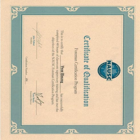 NAUSC Foreman Certi_UV | PDF