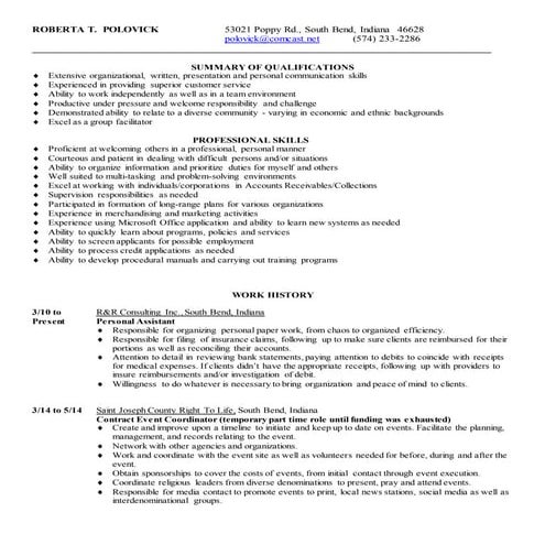 Roberta Polovick Resume | DOCX | Business Administration | Business