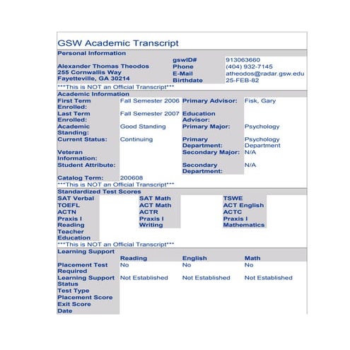 GSW Academic Transcript | DOC