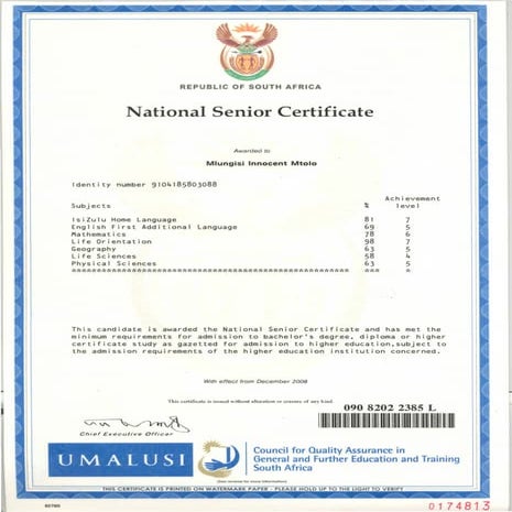 my matric certificate | PDF