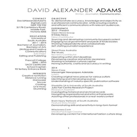 David Alexander Adams CV | DOCX
