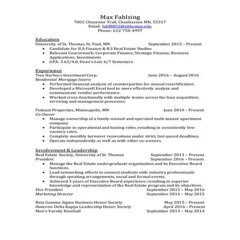 Resume Max Fahlsing - as of September 20,2016 | PDF