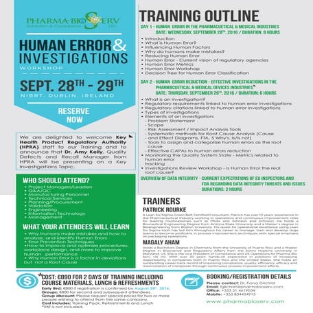 Human Error and Investigations Training - September 28th and 29th 2016 ...