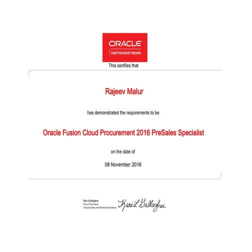 Oracle Fusion Cloud Procurement 2016 Presales Specialist Ppt