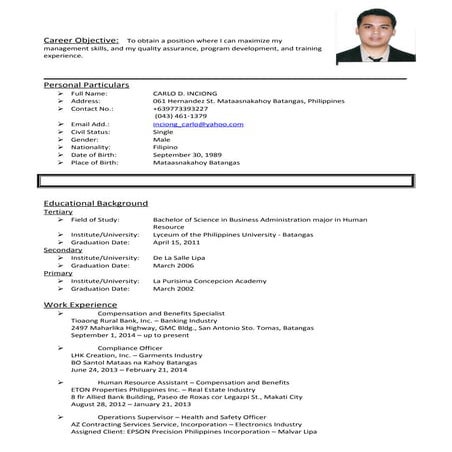 Sample Resume for OJT | DOCX