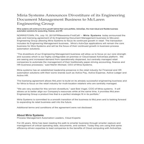 Press Release | DOC | Mergers and Acquisitions | Business Banking & Finance