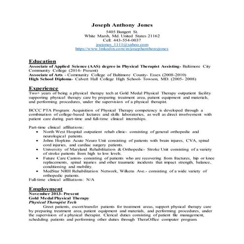 PTA Resume Joseph Anthony Jones 2:2:16 | DOCX