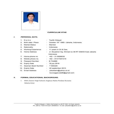 CV Taufik Hidayat | PDF | Free Download